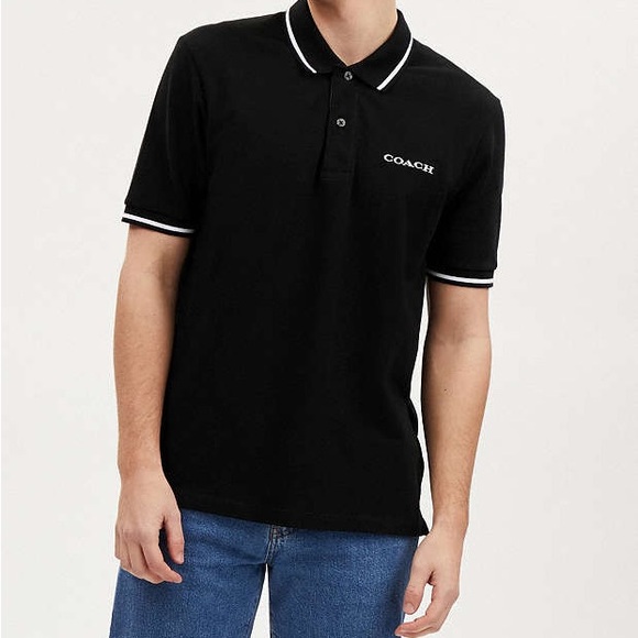 Coach | Shirts | Coach Signature Trim Polo Blackwhite M | Poshmark
